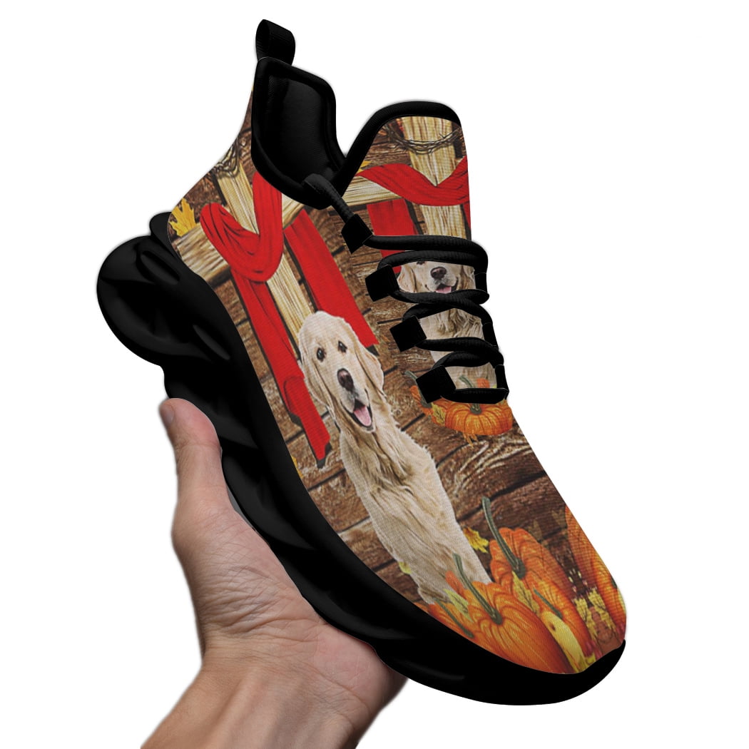 Golden Retriever Pumpkins Happy Fall Thanksgiving Shoes Sneakers Black ...
