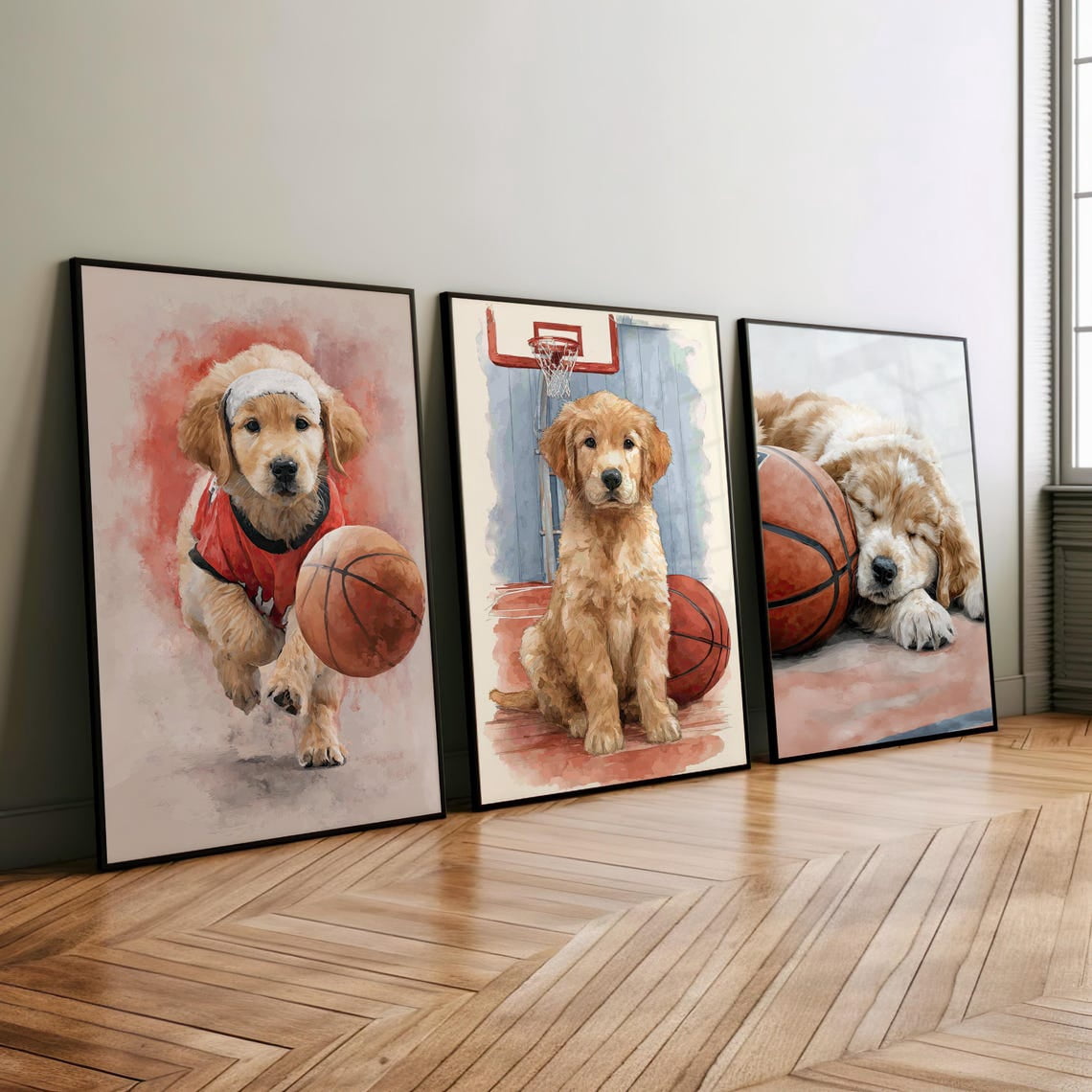 Golden Retriever Puppy Basketball Nursery Art Cute Dog Basketball Theme ...