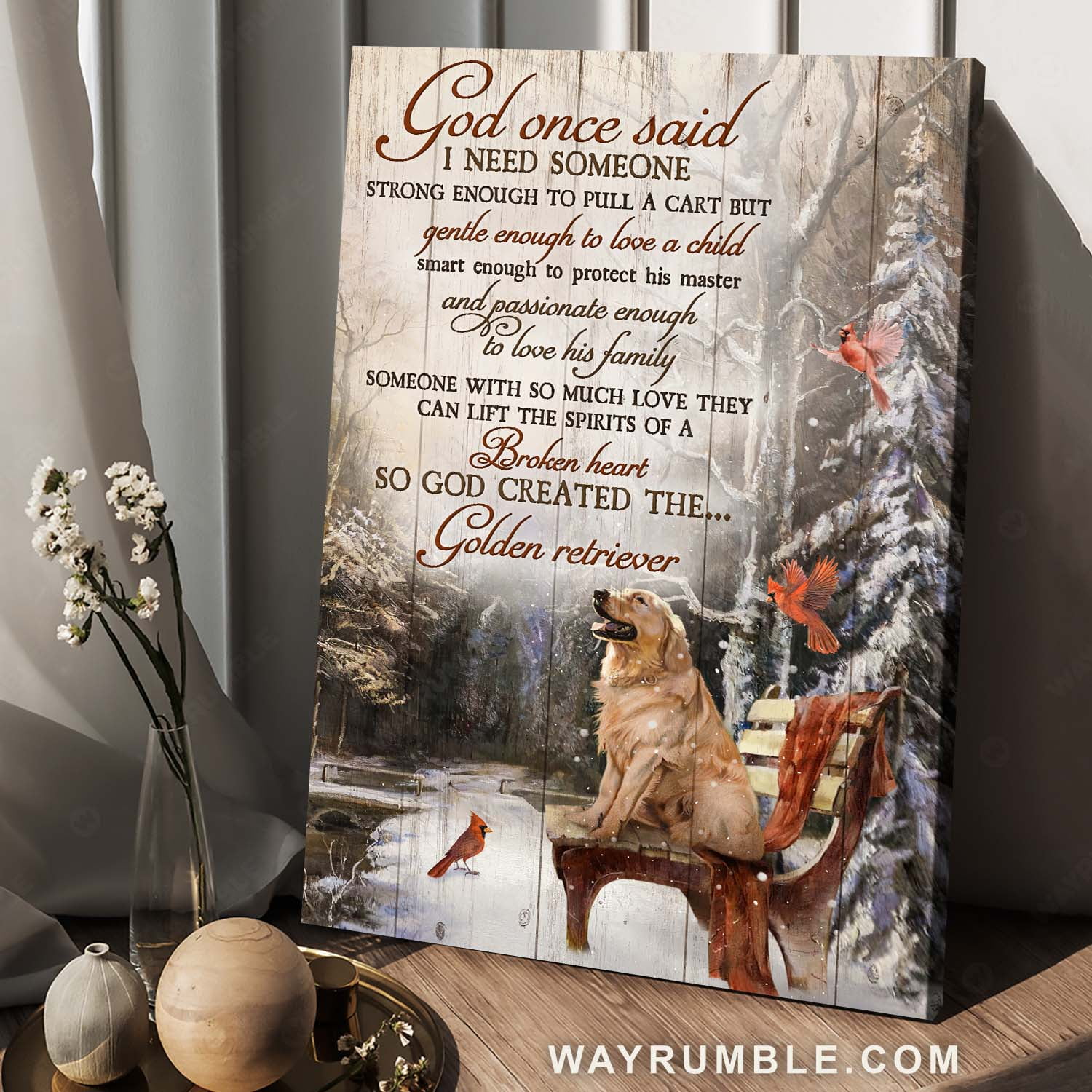 Golden Retriever, Red cardinal, Winter forest, God once said - Jesus ...