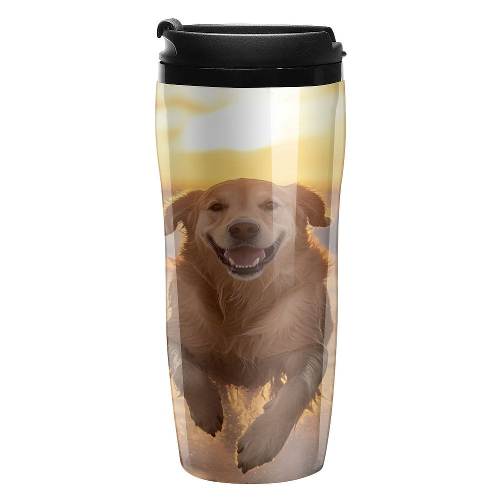 Golden Retriever Running On The Beach Sunset Travel Coffee Tumbler ...