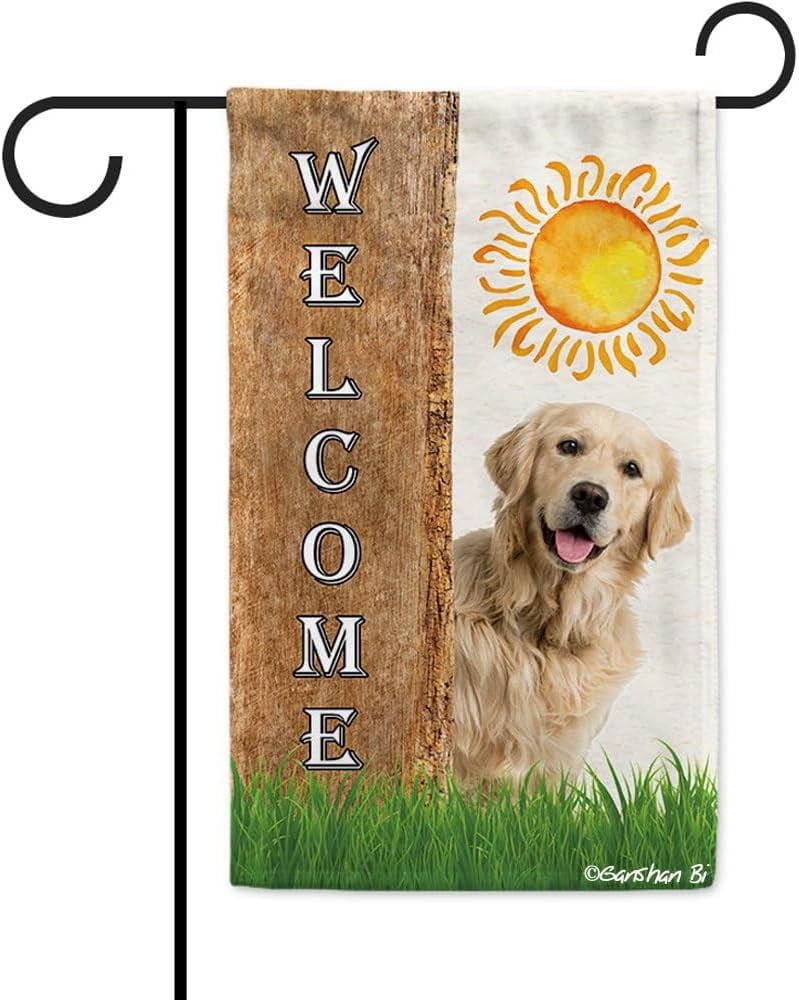 Golden Retriever Spring Summer Welcome Garden Flag Dog Hides Behind a ...