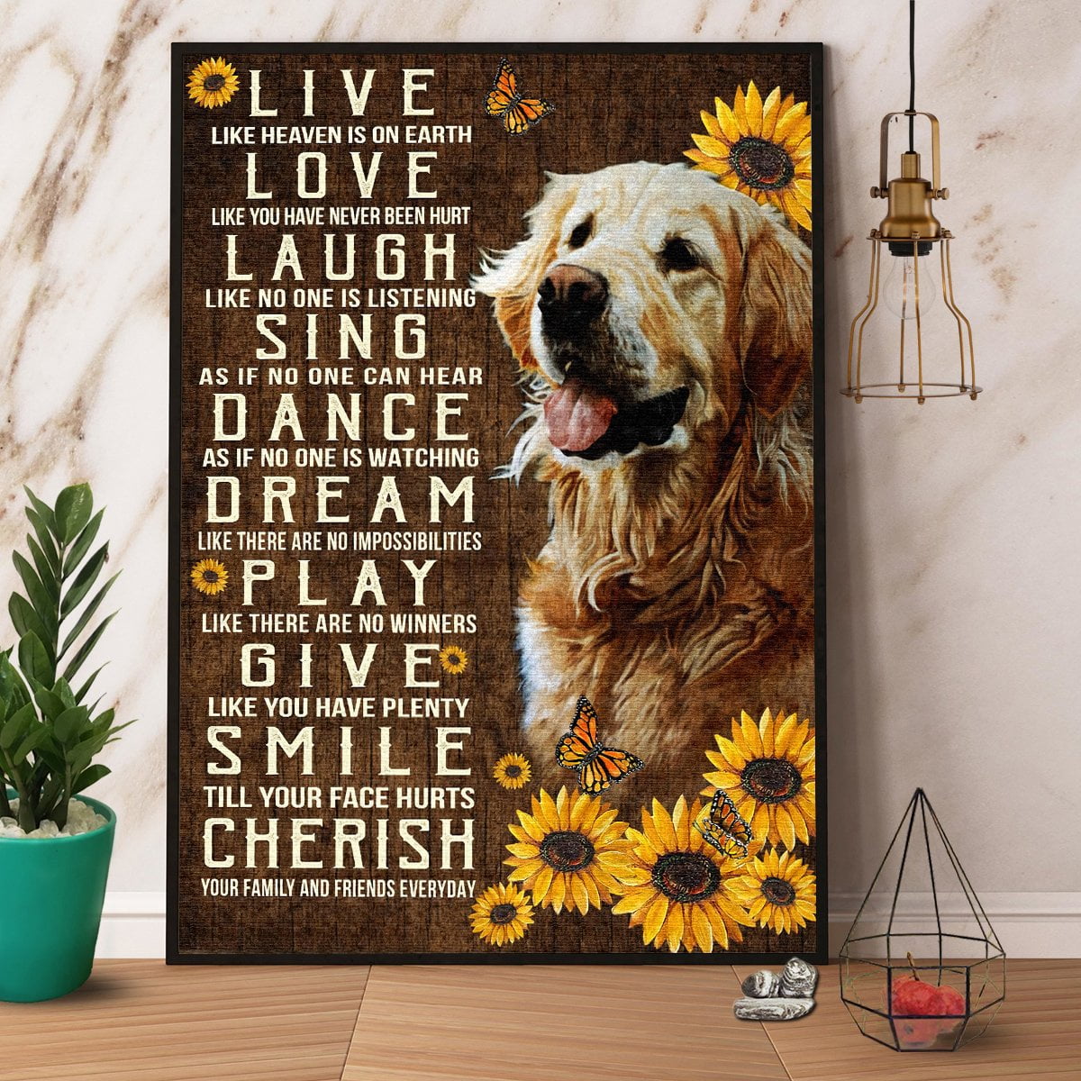 Golden Retriever Sunflower Live Love Laugh Sing Dance Dream Paper ...