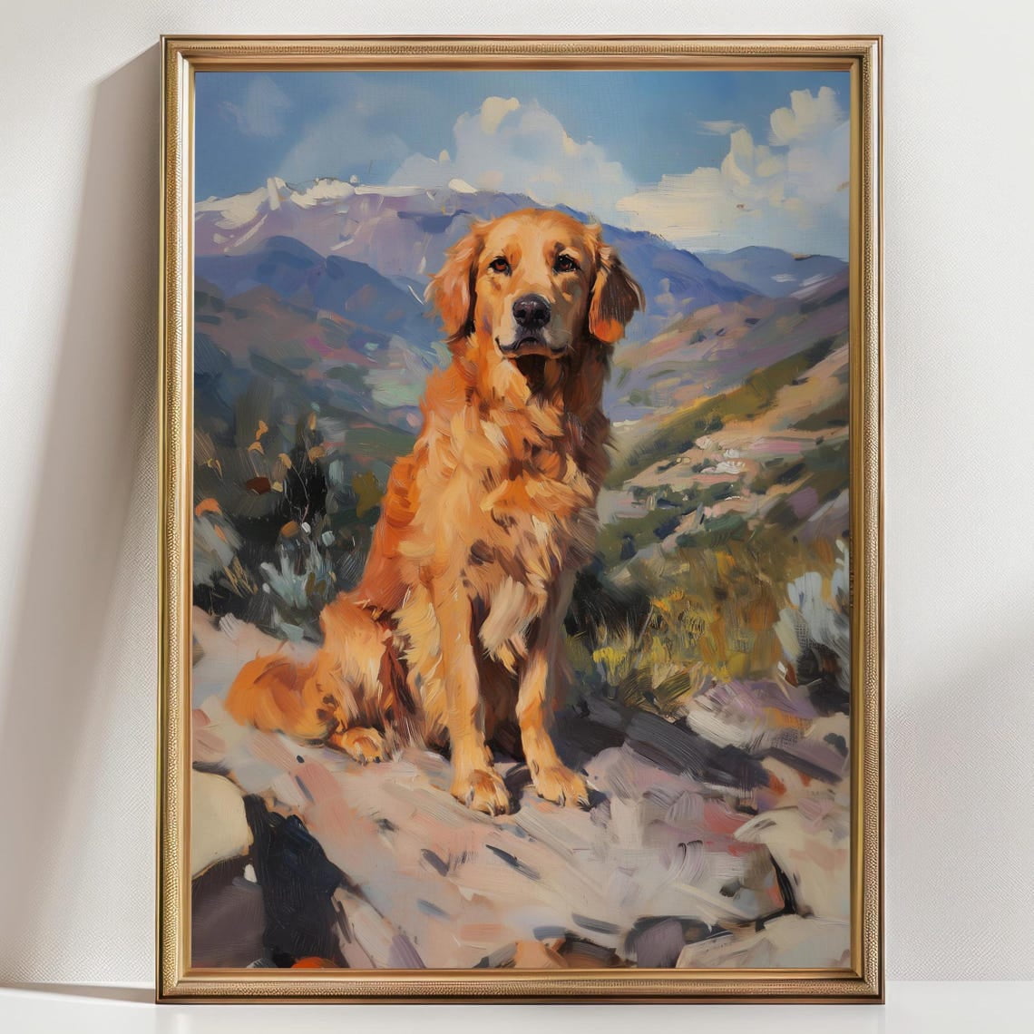 Golden Retriever Wall Art Print, Dog Mountain Landscape Poster, Hiking ...