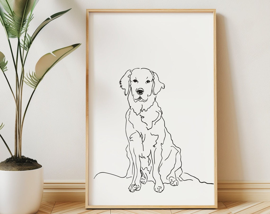 Golden Retriever Wall Art Print, Ugly Cute Badly Drawn Pet Portrait ...