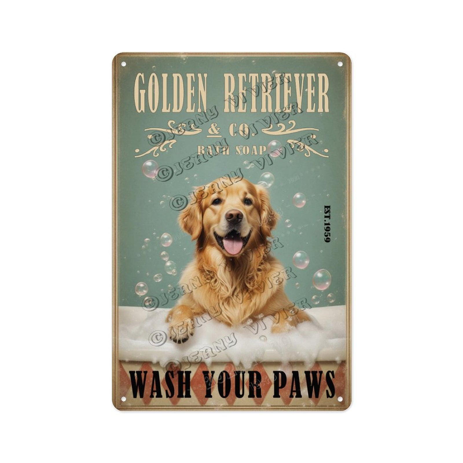 Golden Retriever Wash Your Paws Tin Sign – Cute Dog-Themed Metal Wall ...