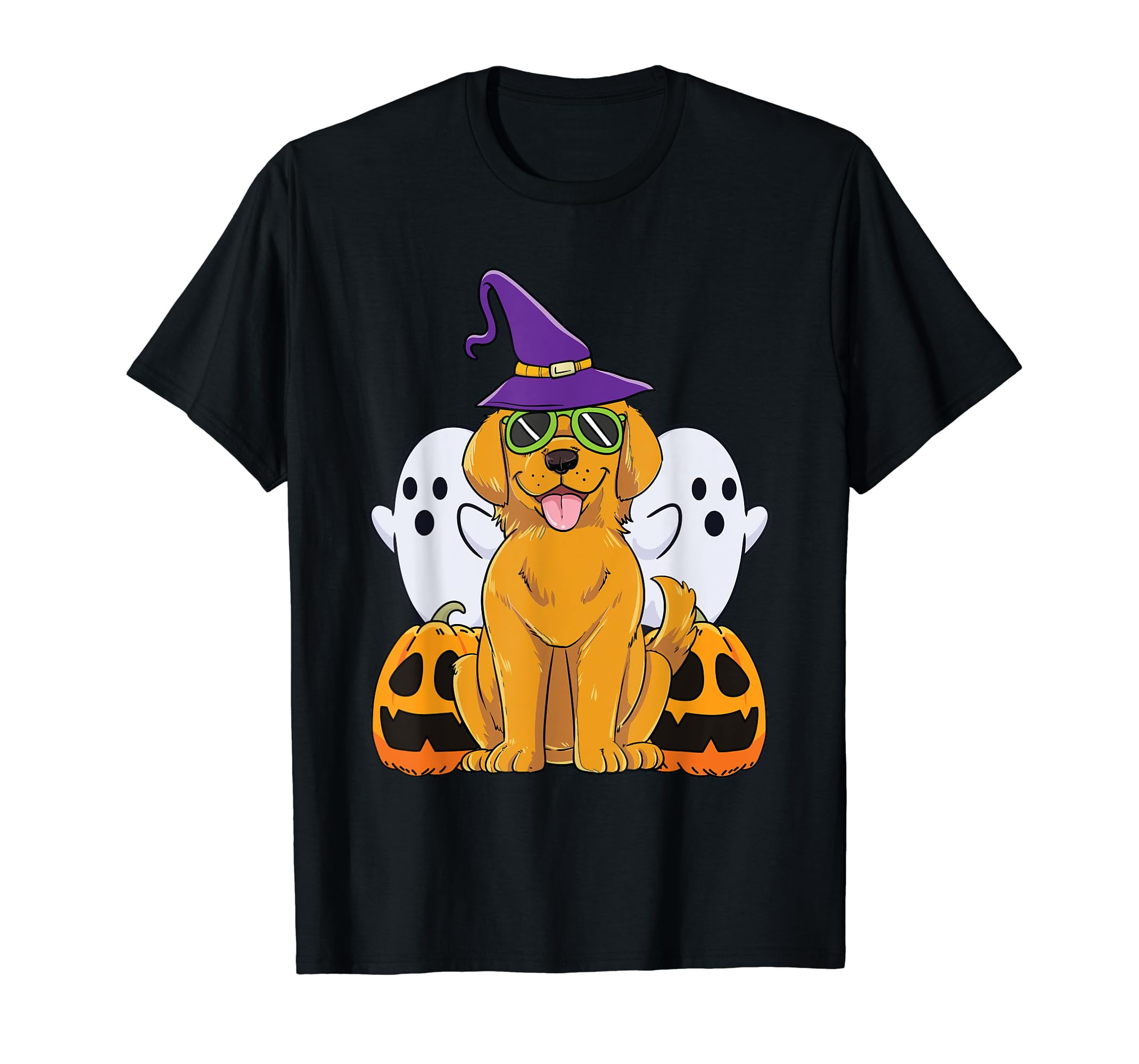 Golden Retriever Witch Lazy DIY Halloween Costume Cute Dog Short Sleeve Black T-Shirt - Walmart.com