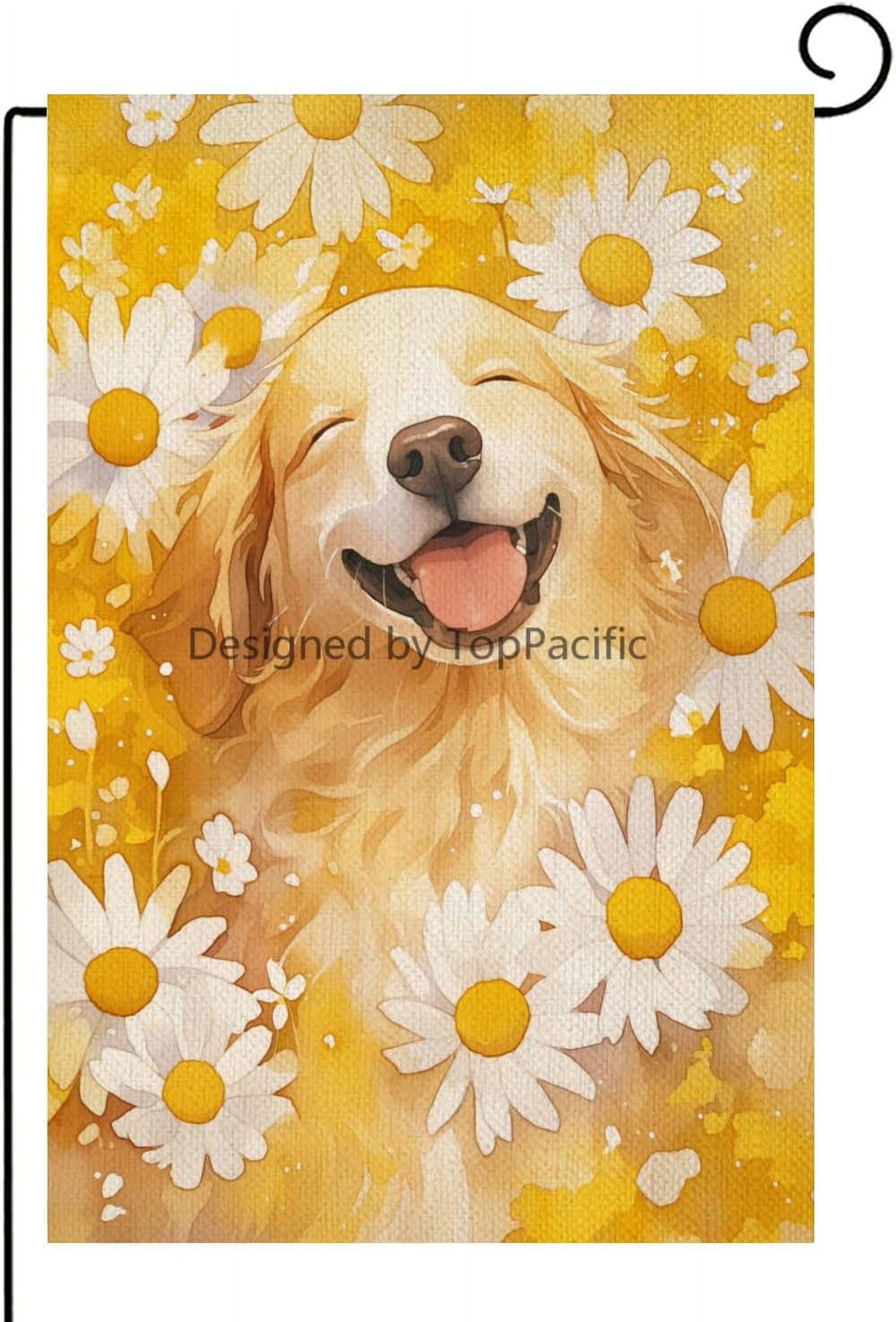Golden Retriever With White Daisy Garden Flag Seasonal Outdoor Flags ...