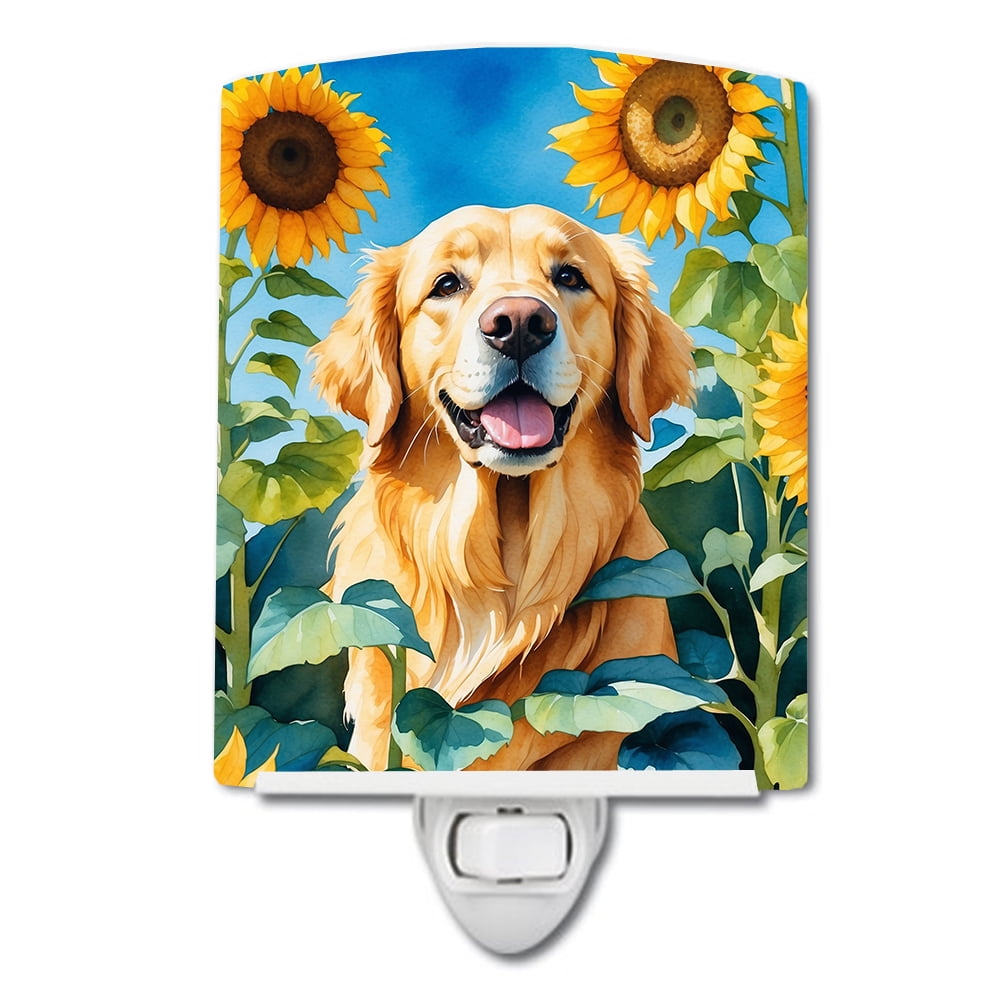 Golden Retriever in Sunflowers Ceramic Night Light 4 in x 6 in ...