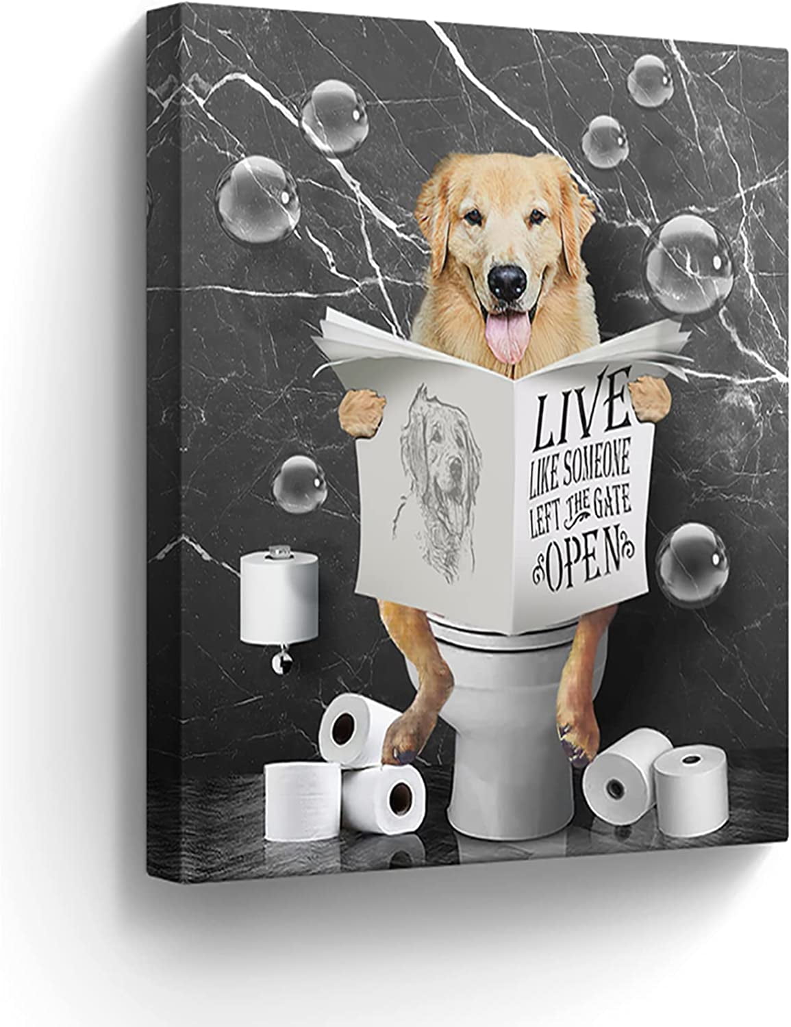 Golden Retrievers in Toilet Bathroom Wall Art Funny Bathroom Pictures Wall Decor Farmhouse Dog ...