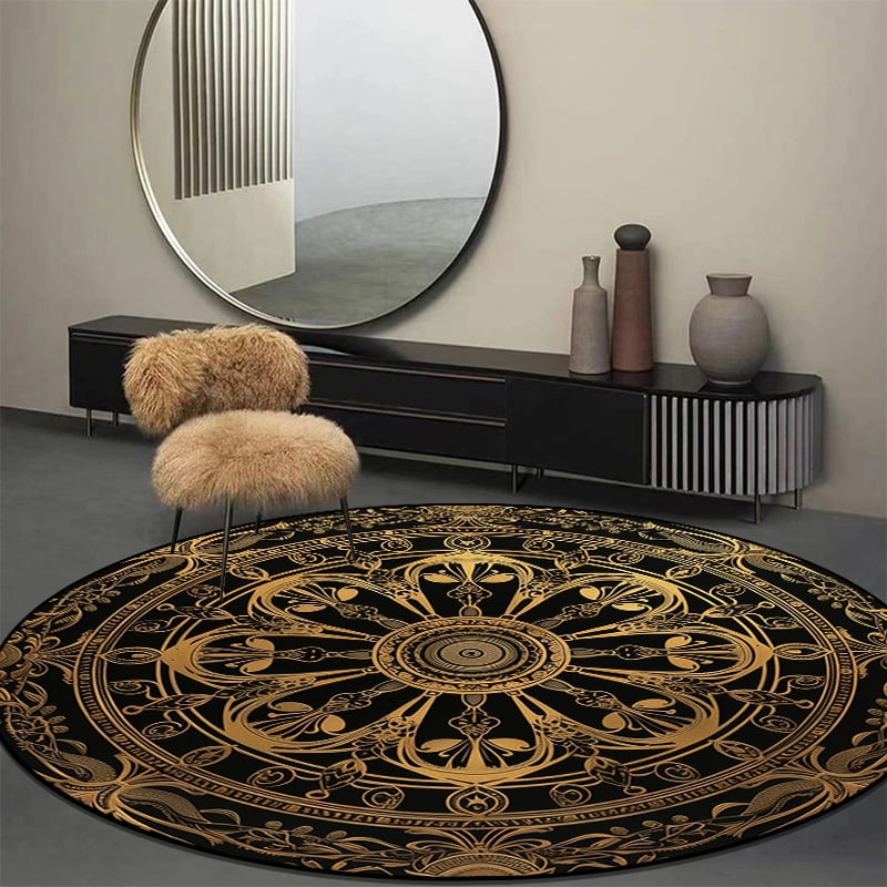 Golden Retro Round Floor Rug Easy Clean Coffee Tables Mat Office r Non ...
