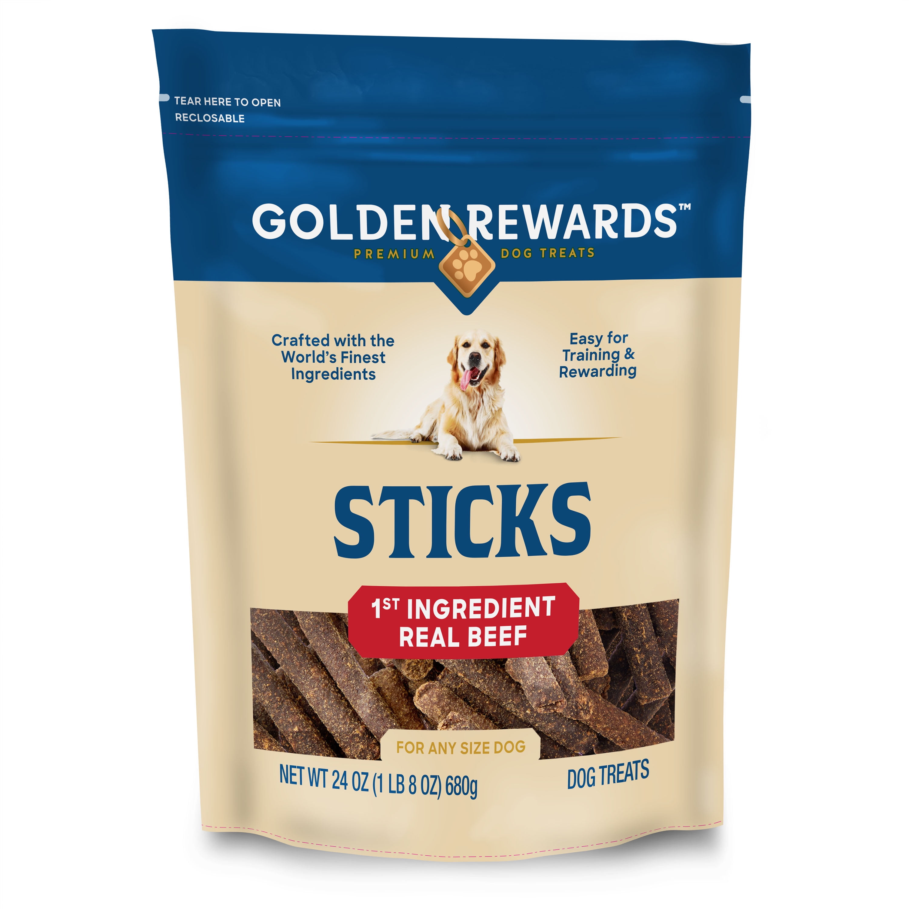 Golden Rewards Dry Beef Stick Dog Treats, 24 oz Bag with Real Beef and ...