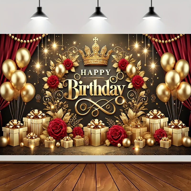 Golden Rose Birthday Backdrop Red Roses Happy Birthday Photography ...