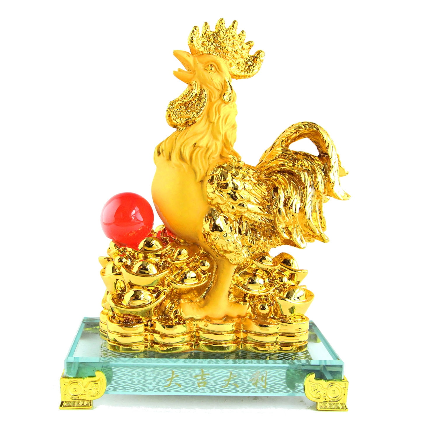 Golden Rubber Finished Rooster Statue with Ingots for Year of Rooster ...