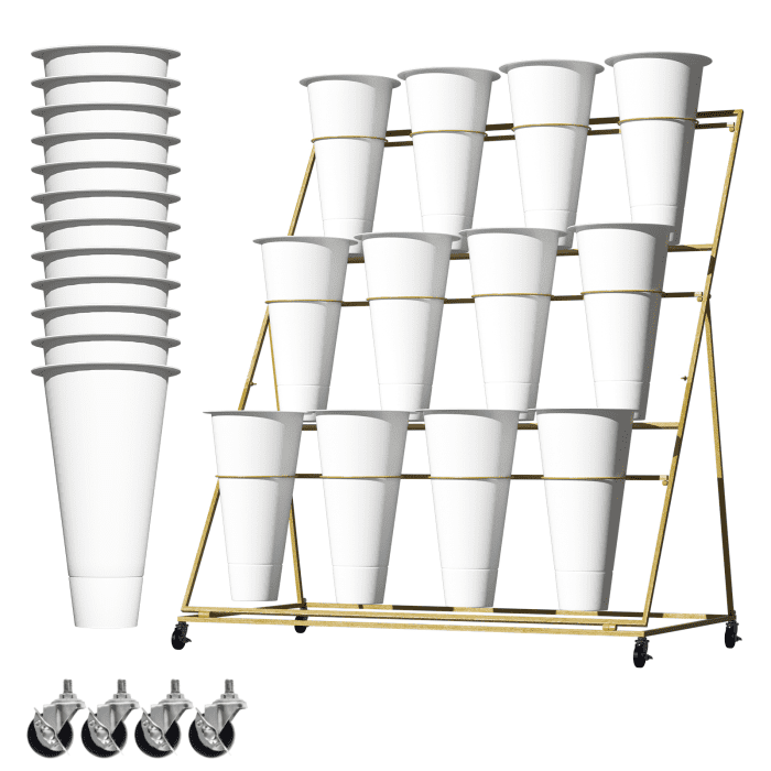Golden Rust-Resistant Plant Rack, 12 White Buckets on 3 Tiers, Heavy ...