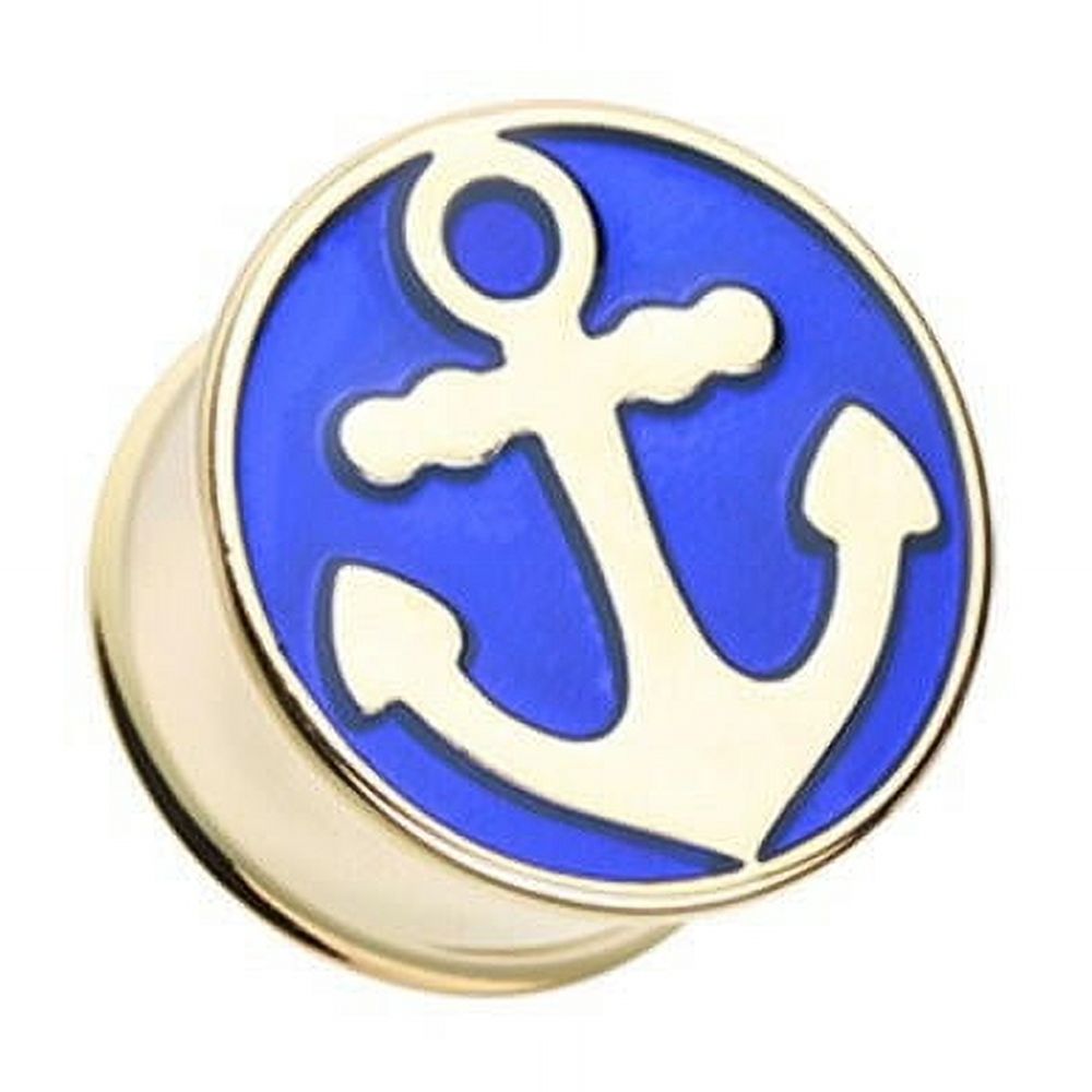 Golden Sailor Anchor Double Flared Ear Gauge Plug Earrings - Walmart.com
