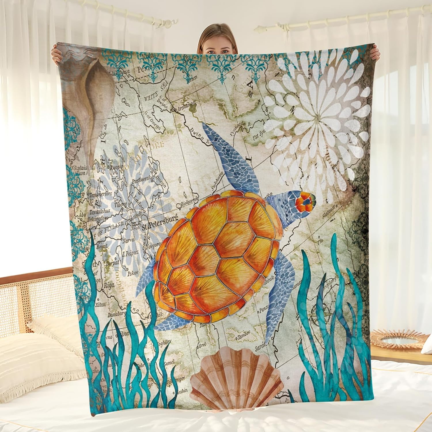 Golden Sea Turtle Blanket Ocean Gifts for Mom Kids Girls Boys Dad ...
