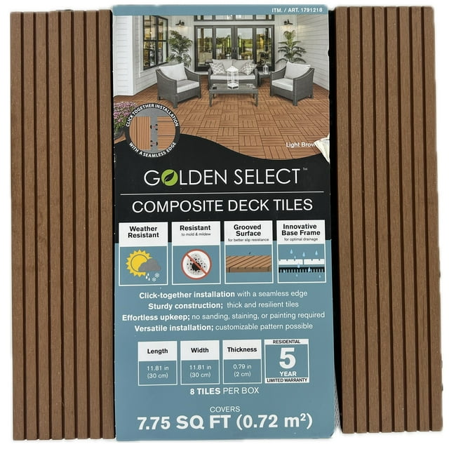 Golden Select Composite Deck Tile, Light Brown, 8 Count (7.75 Square ...