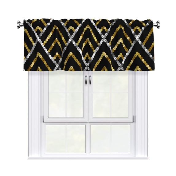 Golden Sequin Glitter Geometric Valance Curtains Window Rod Pocket ...