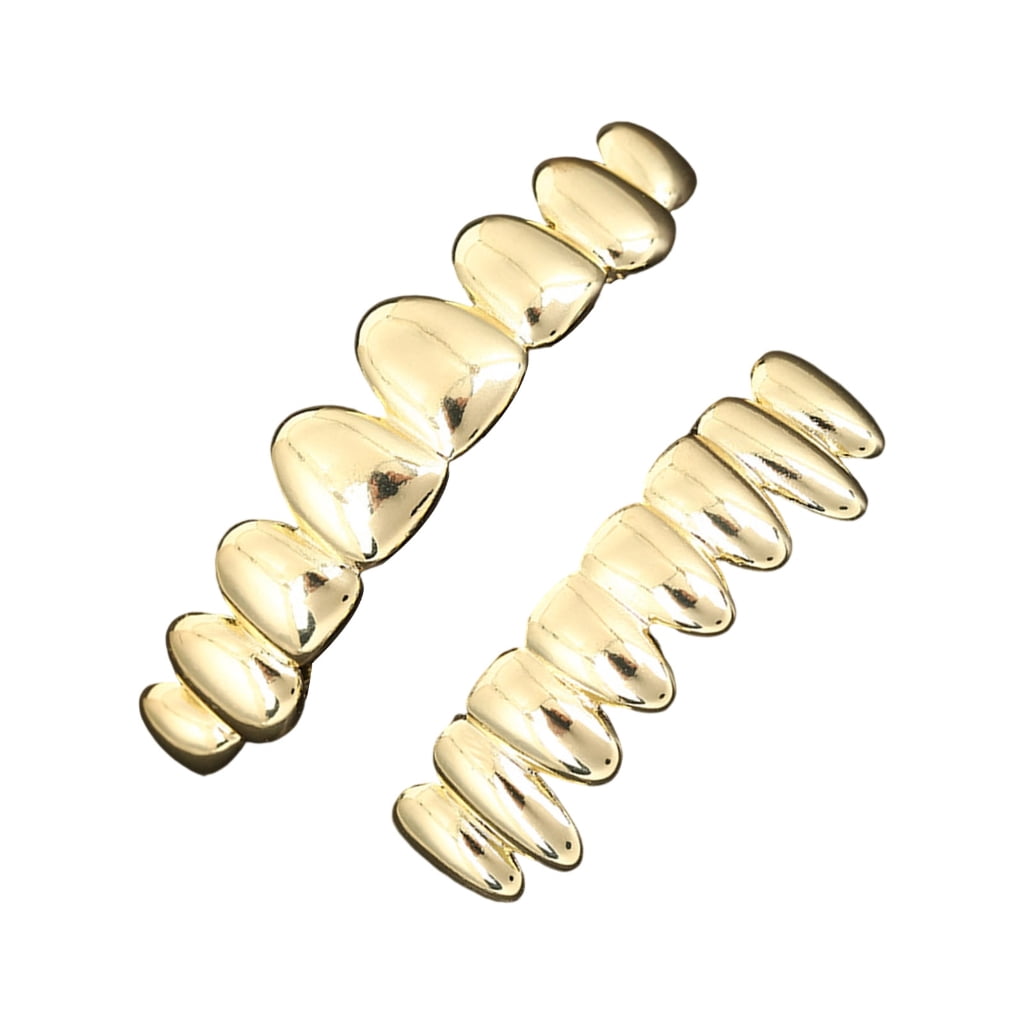 Golden/Silver Tone Grillzs Set Top Bottom 8 Teeth Rapper Styles Teeth ...