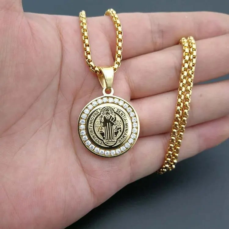 Golden Silver color Saint Benedict of Nursia CSPB CSSML 14K Yellow Gold ...