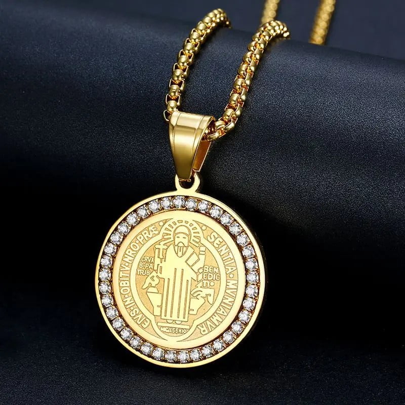 Golden Silver color Saint Benedict of Nursia CSPB CSSML14K Yellow Gold ...