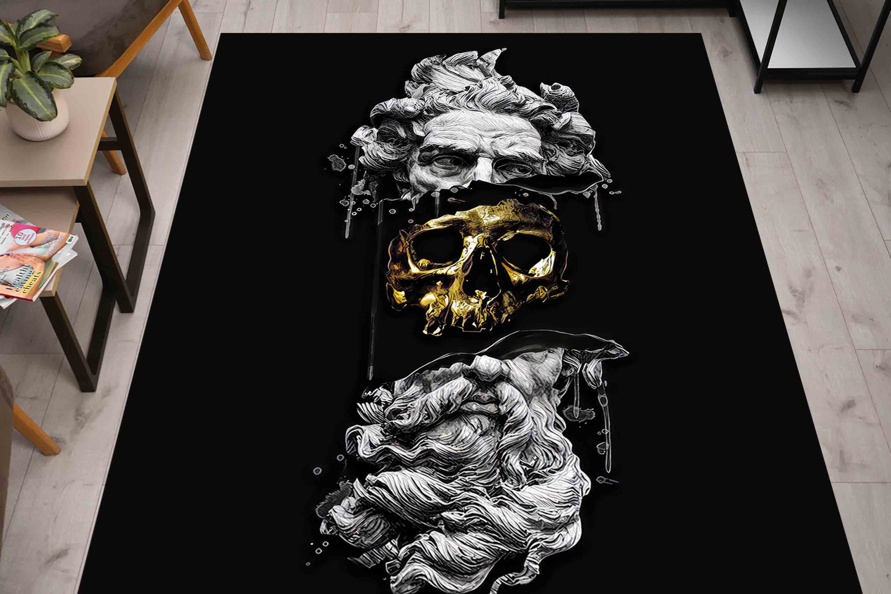 Golden Skull in Poseidon's Head Rug, Man Cave Rug, Abstract Rugs ...