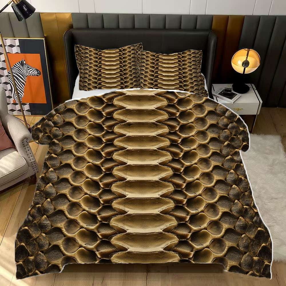 Golden Snakeskin Textured Background Comforter Set Full Size Bedding ...