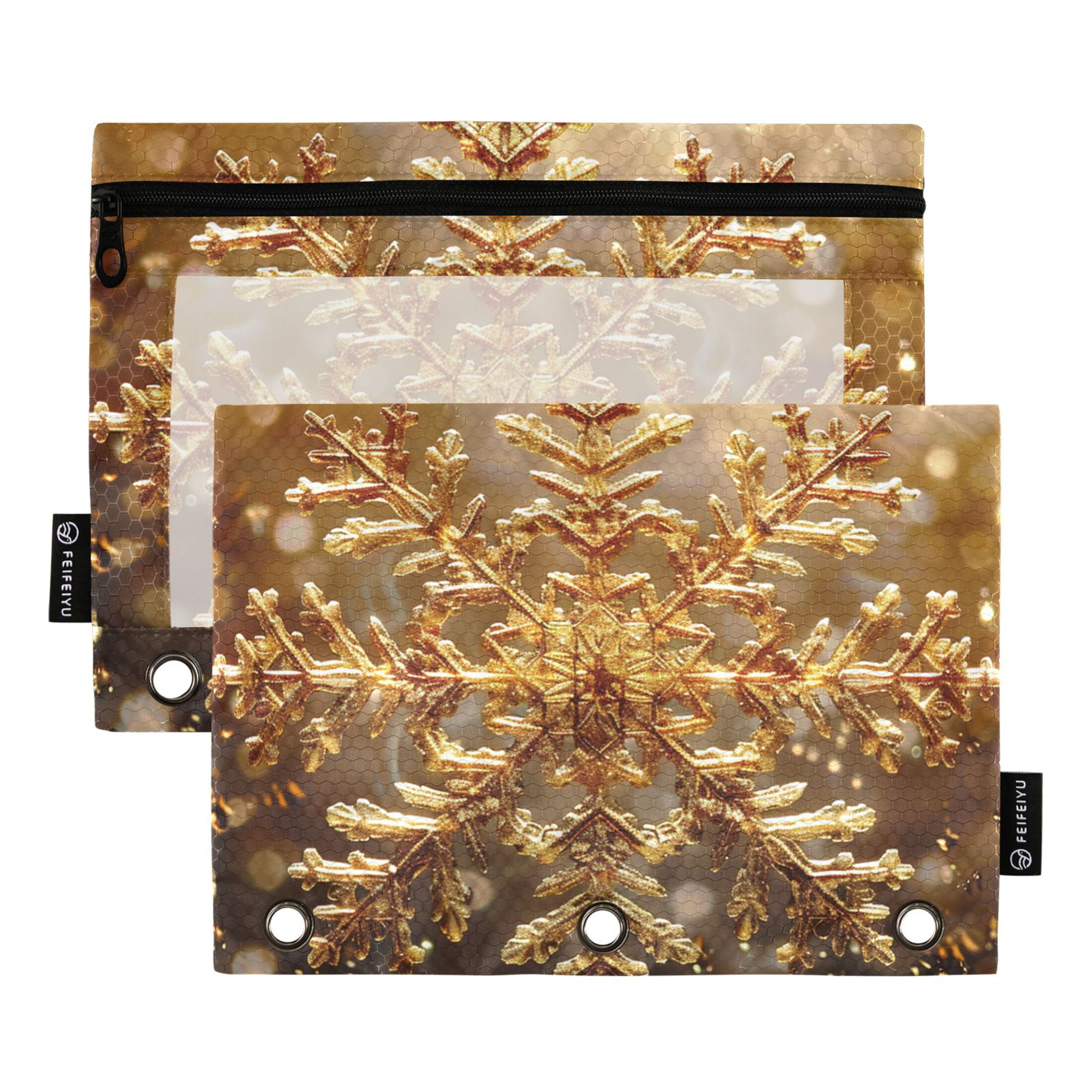 Golden Snowflake Binder Pouches Zipper Pocket Document Storage 3 Rings ...
