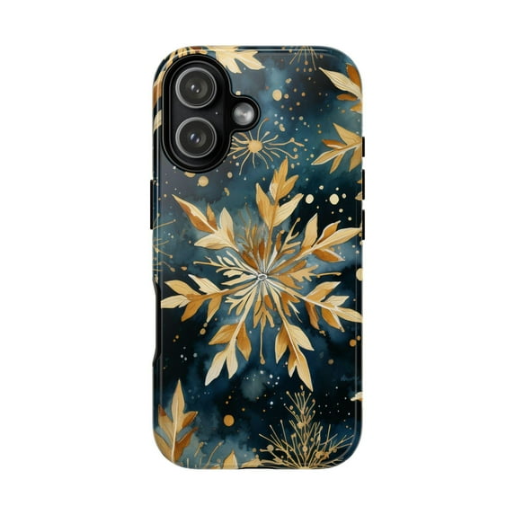 Golden Snowflake Winter Phone Case Elegant Midnight Design for iPhone ...
