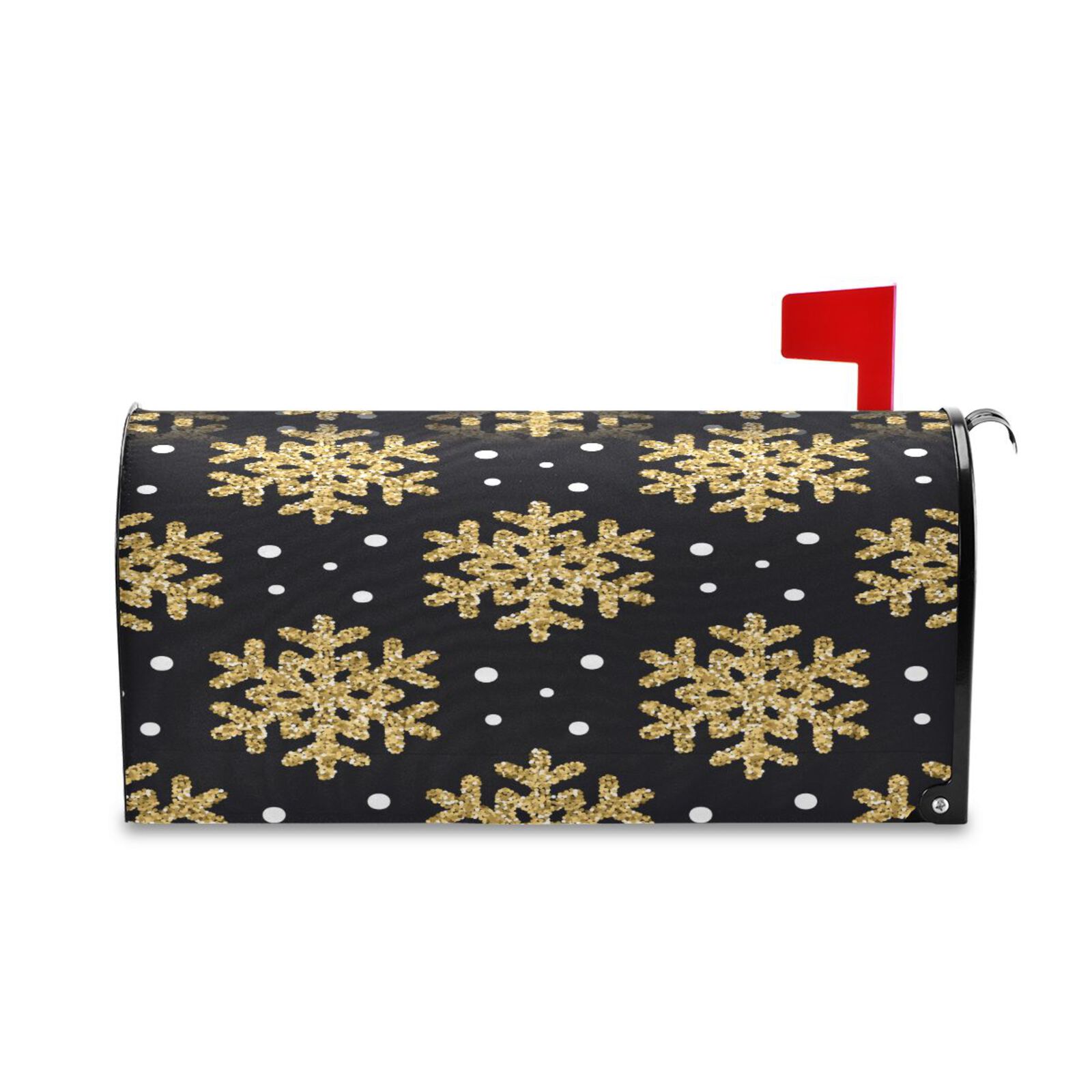 Golden Snowflake on Black Magnetic Mailbox Covers Wrapped Mailbox Post ...
