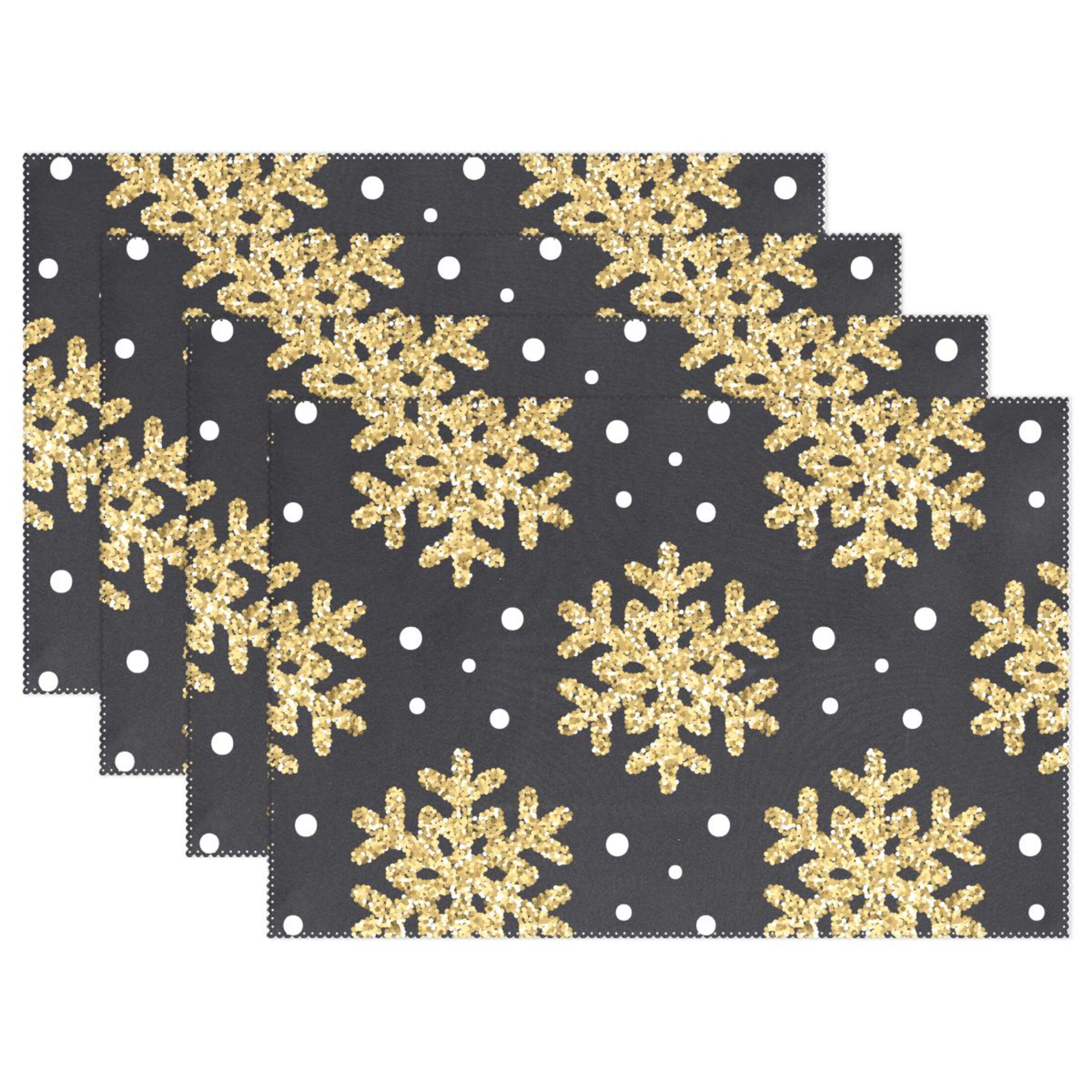 Golden Snowflake on Black Placemats Set of 4 Dining Table Mat Linen ...