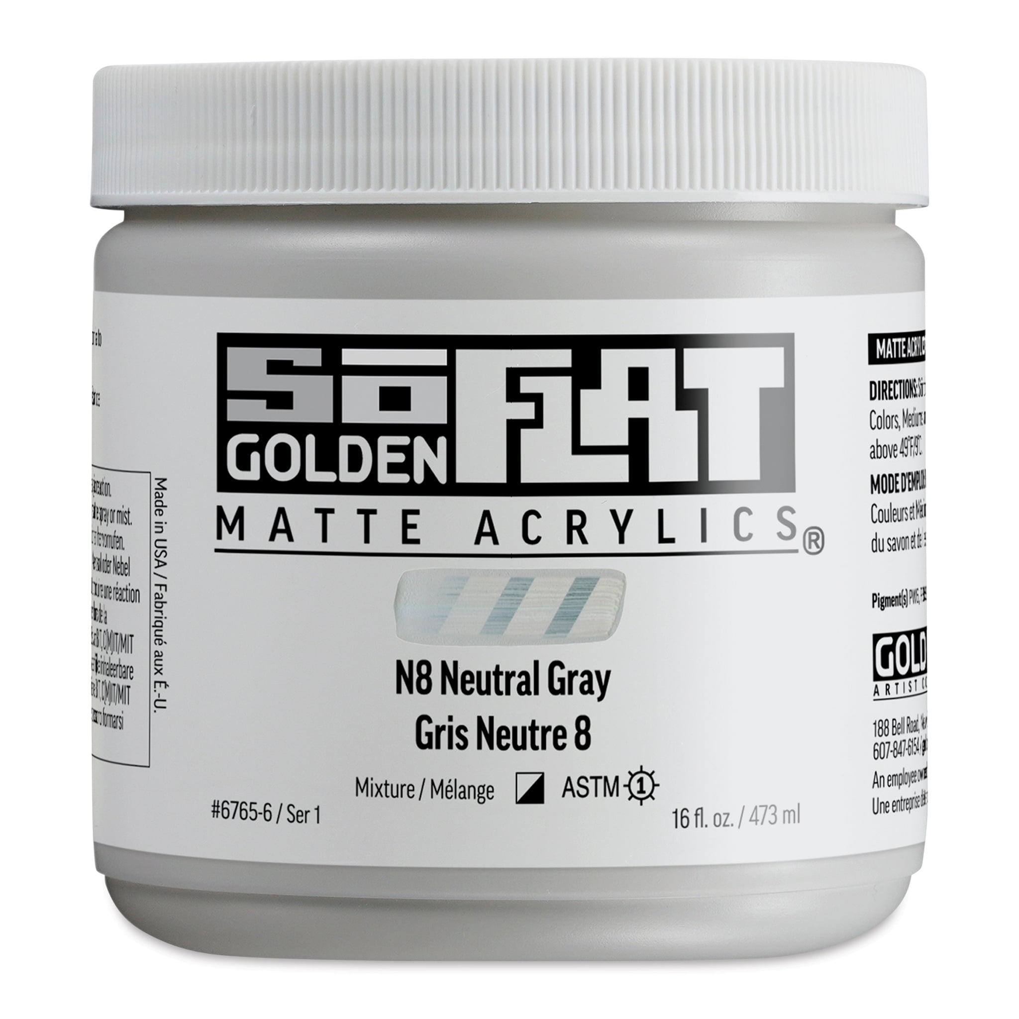 Golden SoFlat Matte Acrylic Paint - N8 Neutral Gray, Highly Opaque ...