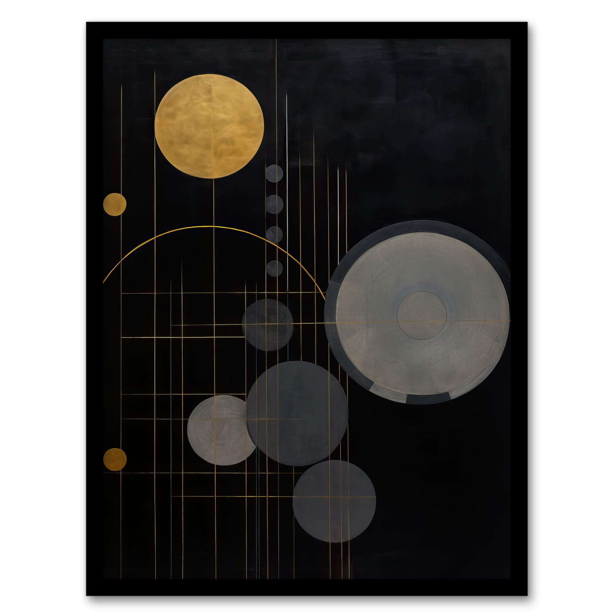 Golden Soot Abstract Geometric Oil Painting Planet Orbits Vertical ...