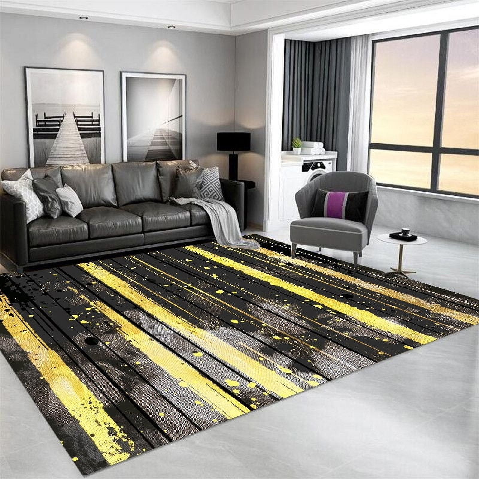 Golden Splash-ink Living Room Carpet Abstract Texture Rug for Bedroom ...