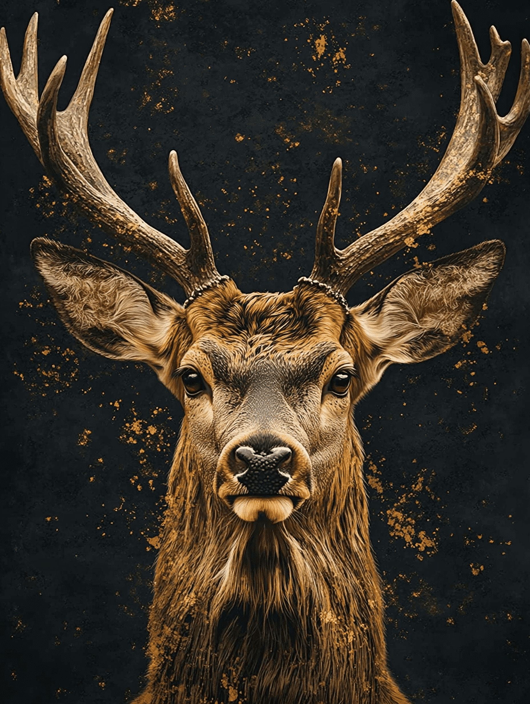 Golden Stag Head Wall Art/Canvas Print， Suitable for Living Room ...