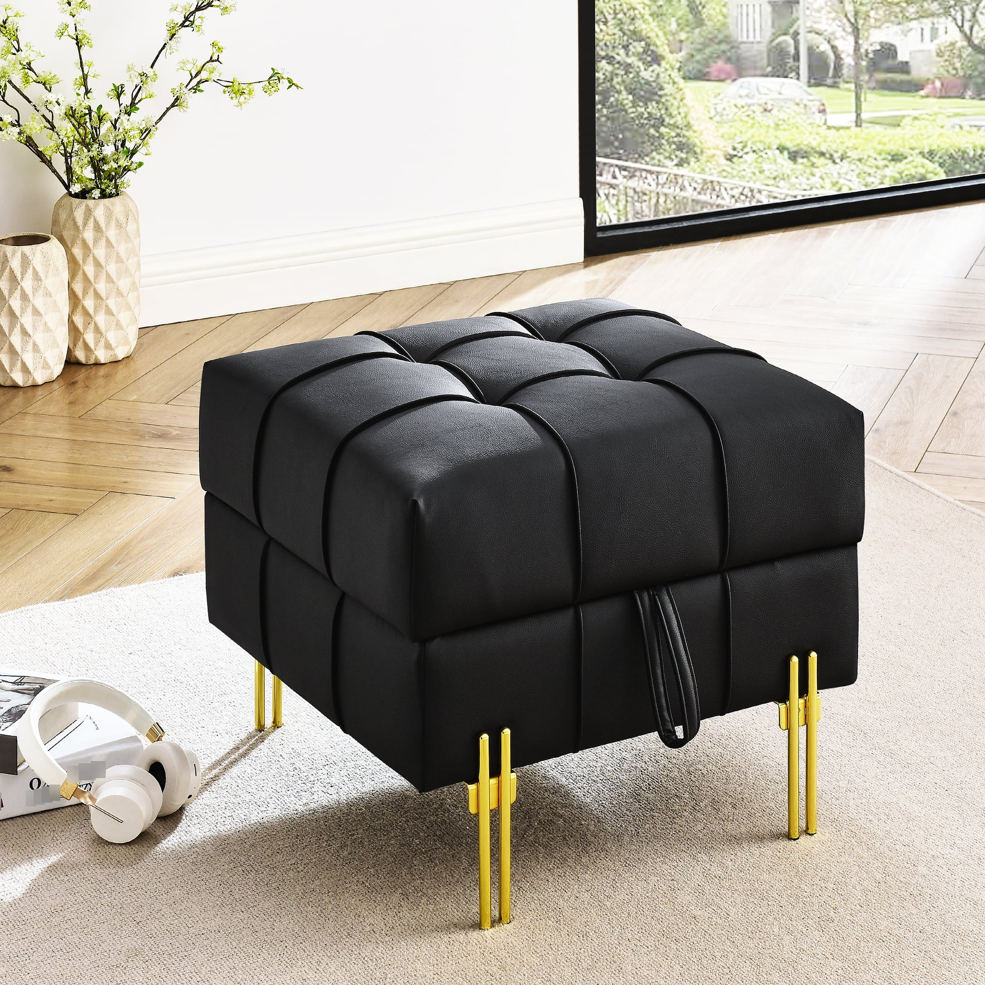 Golden Stainless Steel Legs Scratch Leather Entryway Storage Bench - 22 ...