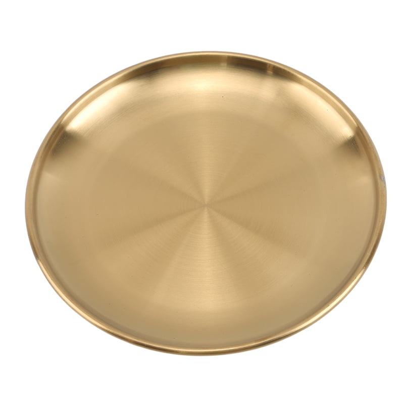 Golden Stainless Steel Storage Tray Luxurious Brass Gold Round Plate ...