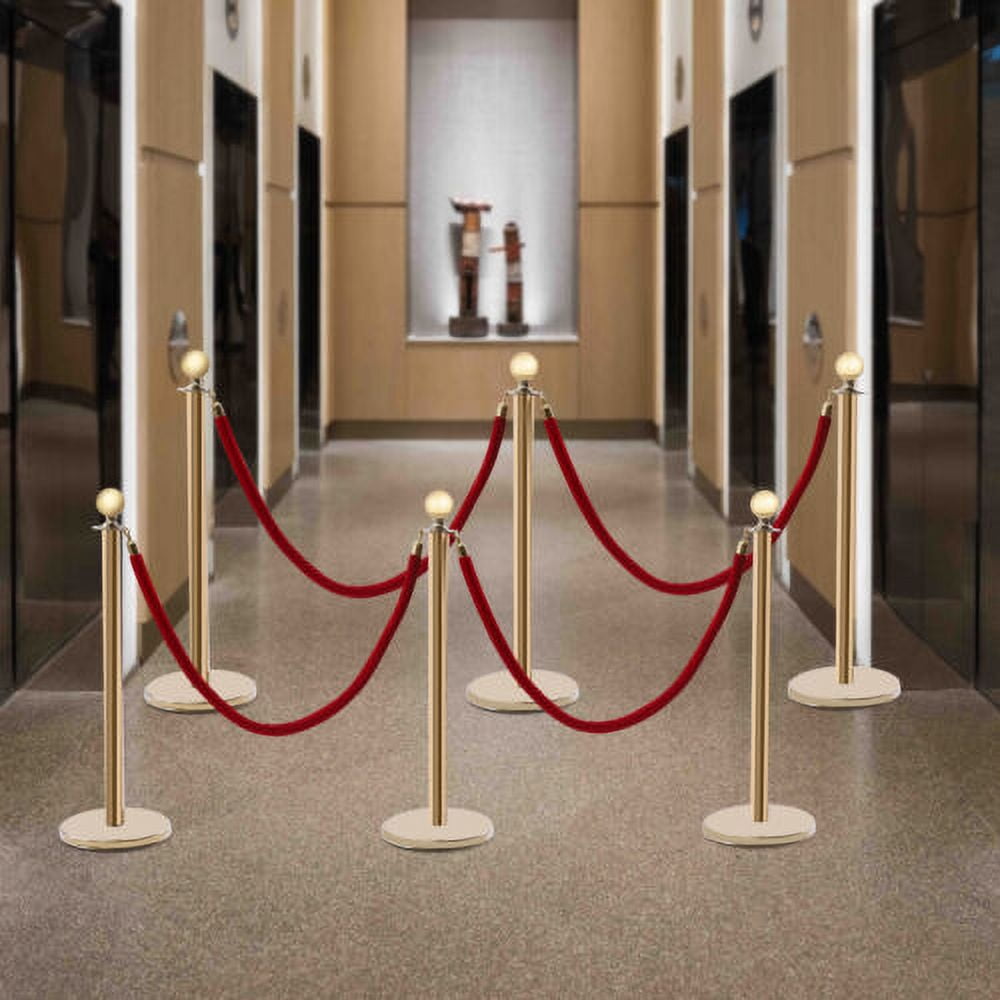 Golden Stanchion Posts with 4 Velvet Ropes Crowd Control Queue Pole ...