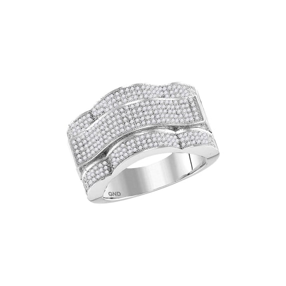 Golden Star 10kt White Gold Mens Round Diamond Domed Rectangle Cluster ...
