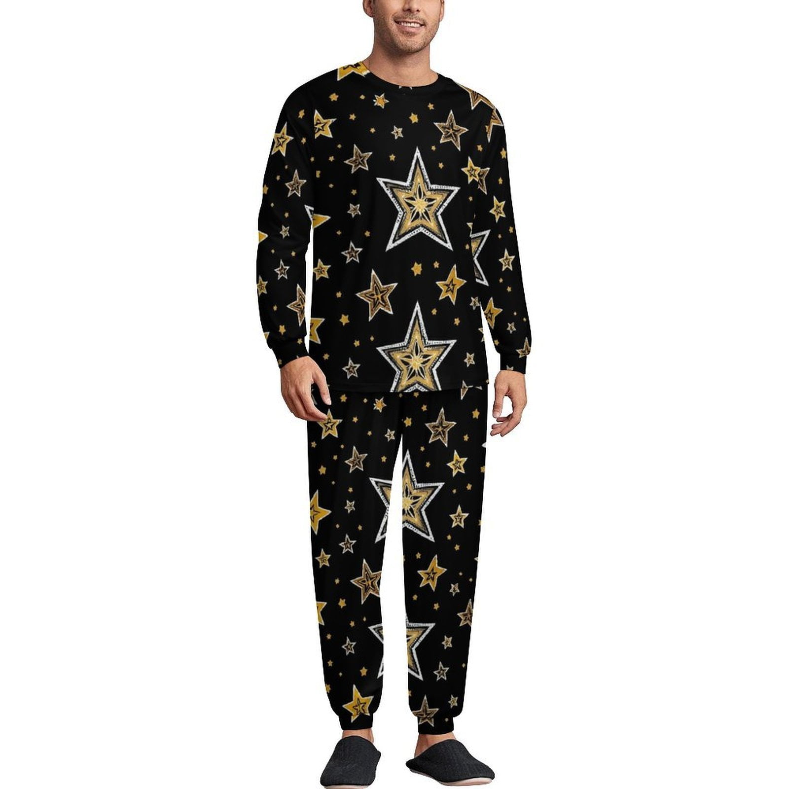 Golden Star Pattern Pajamas Man Warm Sleepwear Autumn Long-Sleeve 2 ...