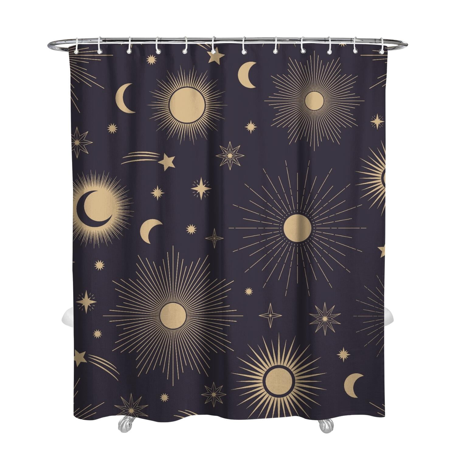 Golden Star Shower Curtain, Celestial Goth Sun and Moon Print ...
