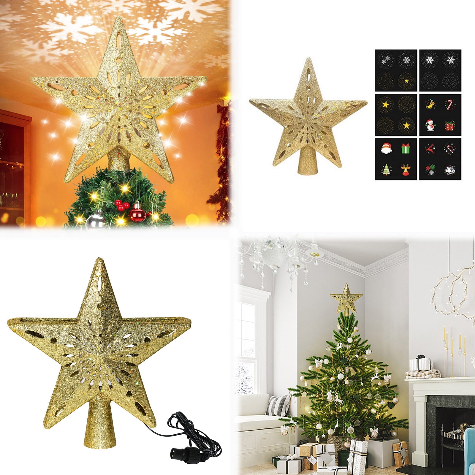 Golden Star Tree Topper Projection Light, Rotating LED Projector ...