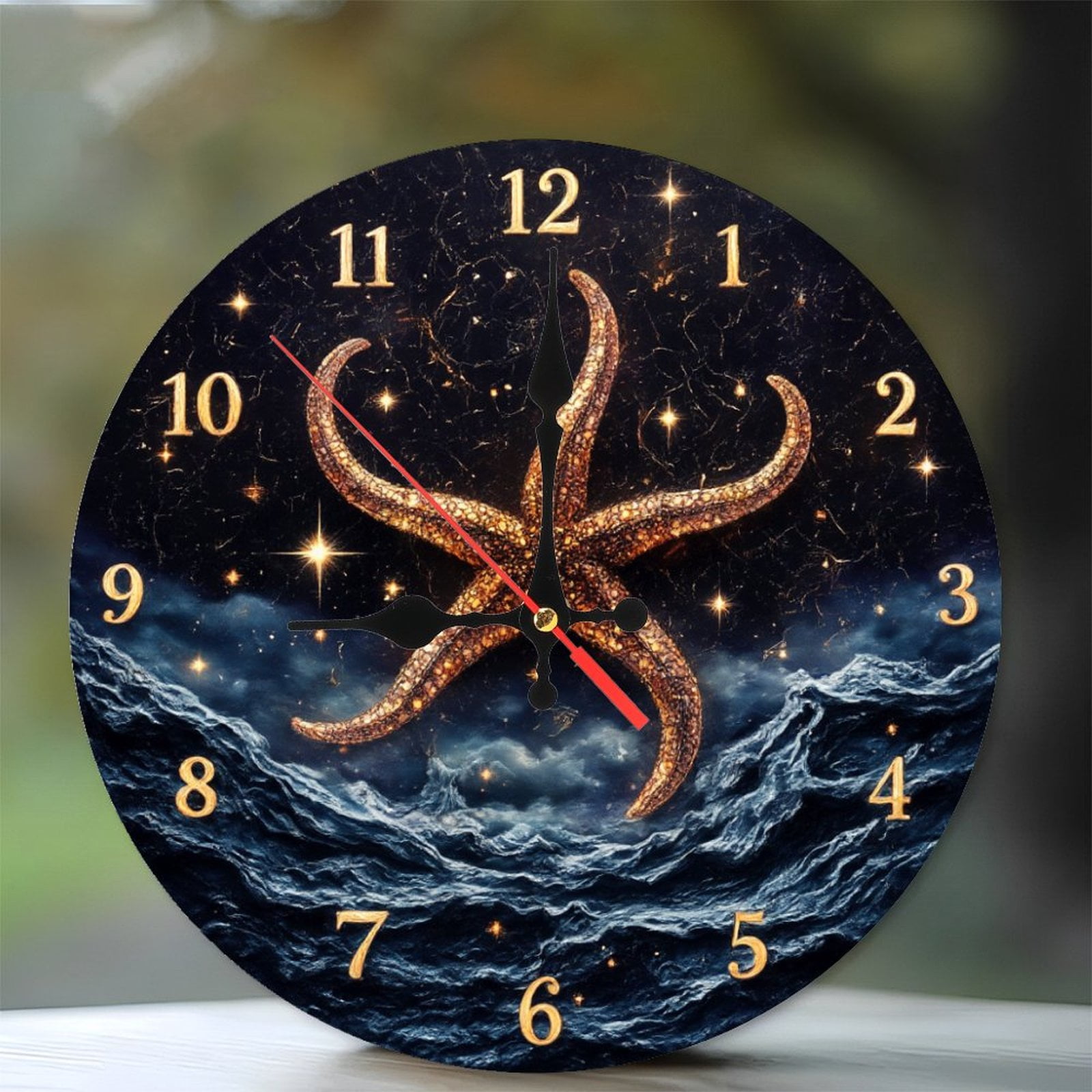 Golden Starfish Ocean Wall Clock Nautical Sea Decor Home Art 10-Inch ...