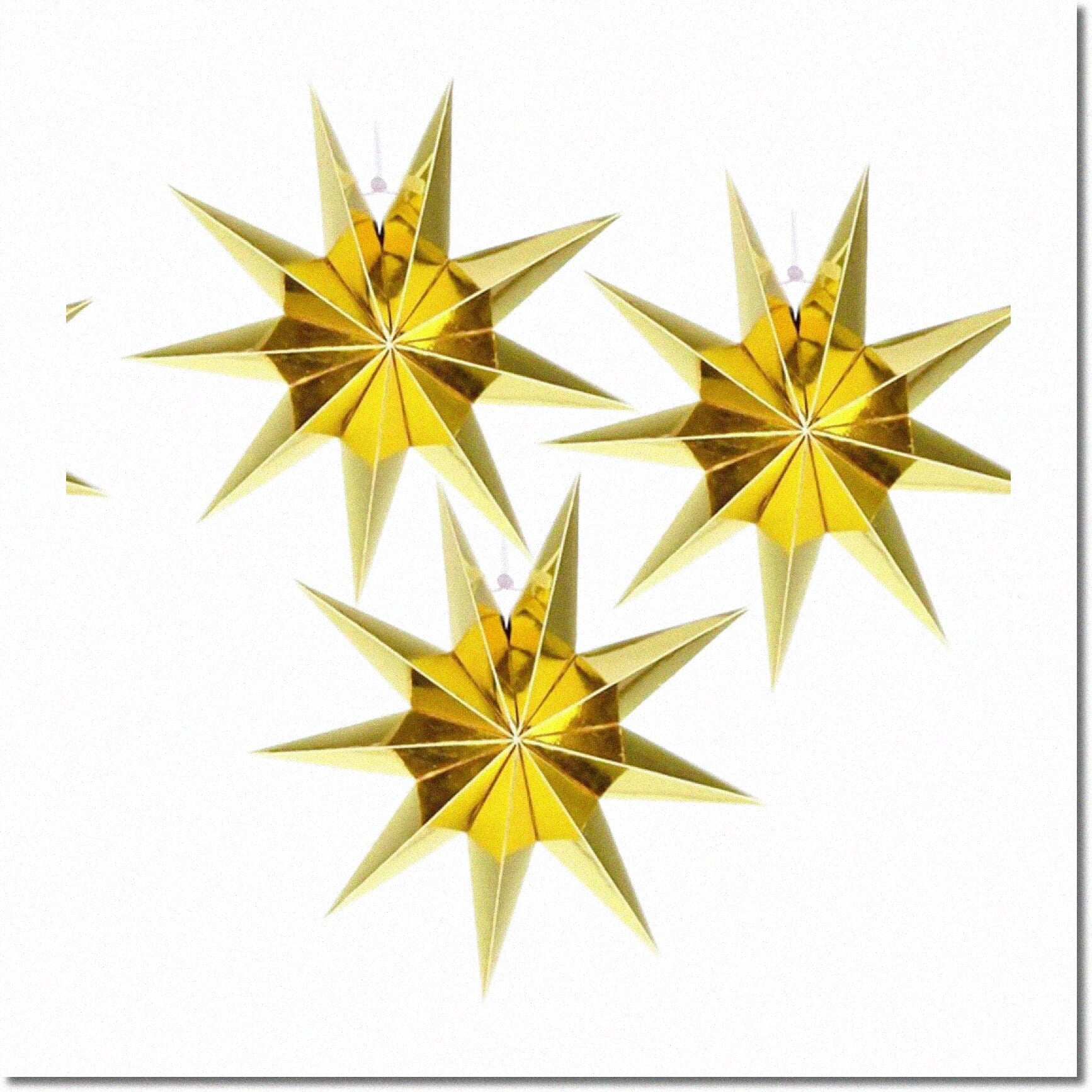 "Golden Starlight 3D Paper Decor Set - 3 Large 12" 9-Pointed Stars for ...