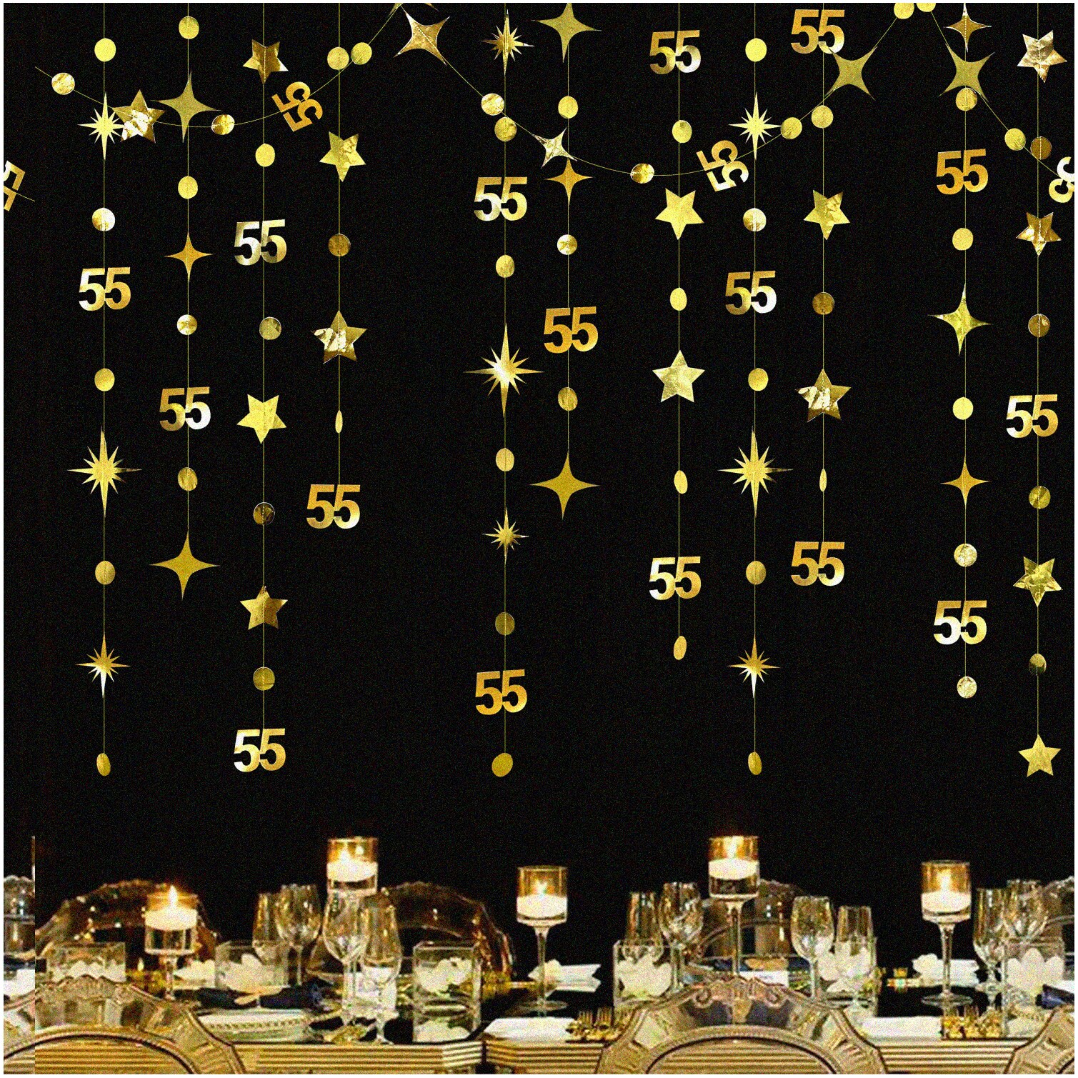 Golden Starry 55th Celebration Kit: Glittering Circle Dot Garland ...