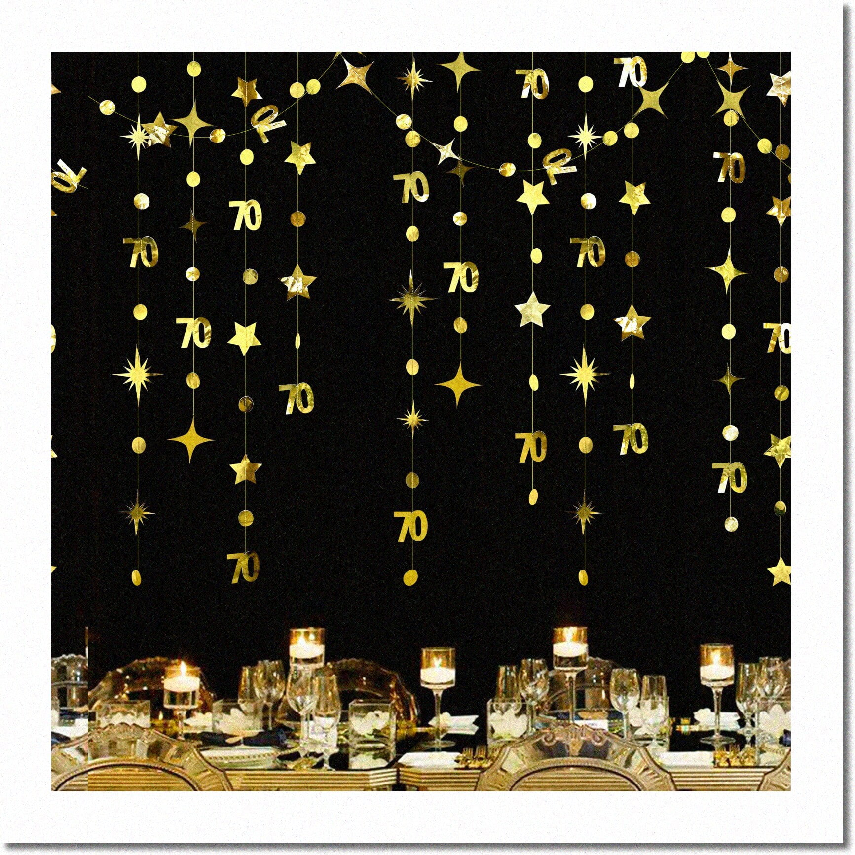 Golden Starry 70th Birthday Celebration Set: Shimmering Circle Dot ...