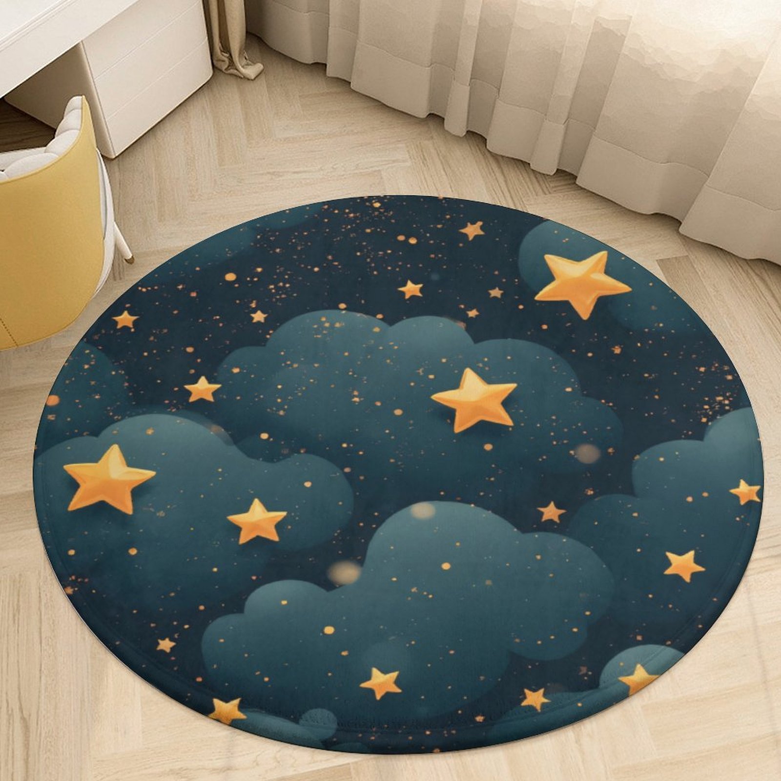 Golden Stars And Clouds Night Sky Round Area Rugs for Bedroom Living ...