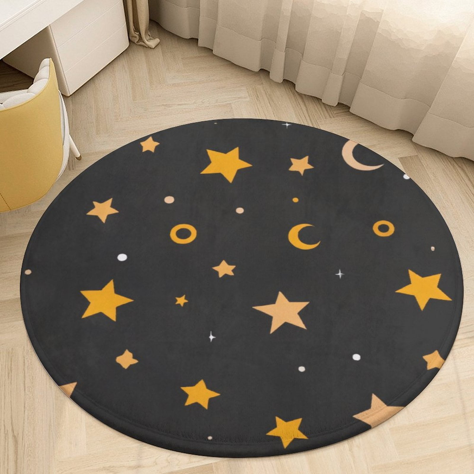Golden Stars And Moons Night Sky Round Area Rugs for Bedroom Living ...