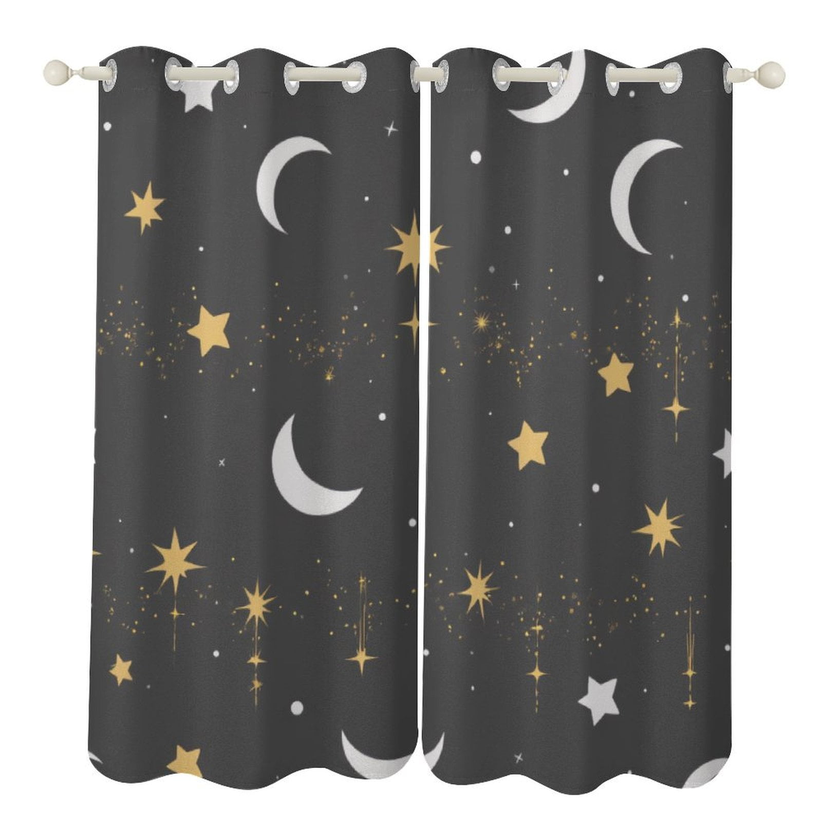 Golden Stars And Moons Pattern 2 Panels Curtains for Bedroom Living ...