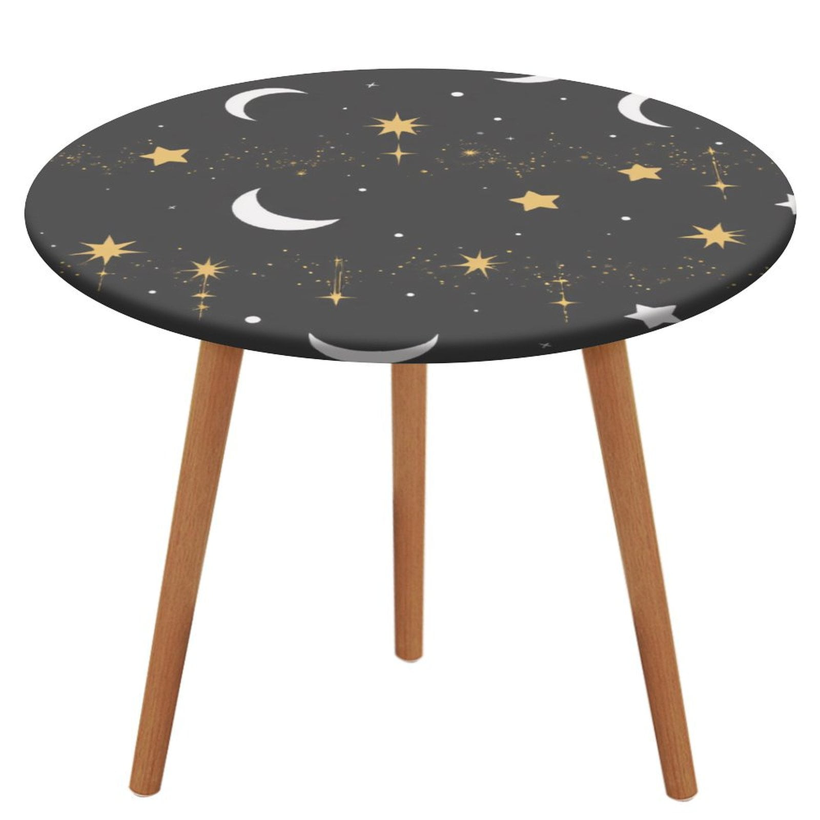 Golden Stars And Moons Pattern Pattern Round Tablecloth Waterproof Elastic Table Clothes for ...